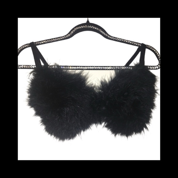 Intimates & Sleepwear | Black Feather Fluffy Bra Rave Edc Costume New ...